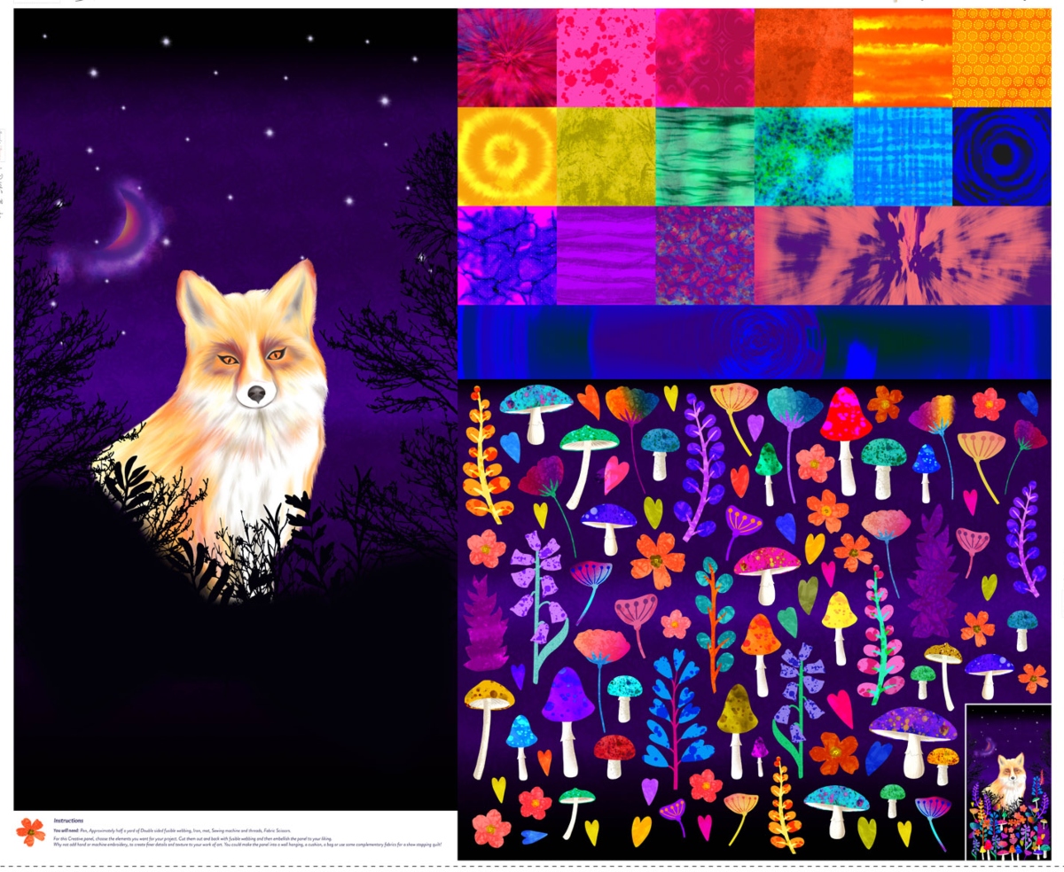Psychedelic Woodland Magical Fox Panel - Pili Pala Fabrics